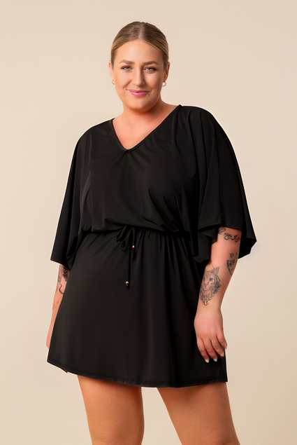 VESTIDO SAÍDA DE PRAIA CURTO RENDA LAISE CLASSIC NATURE PRETO BY MARDU