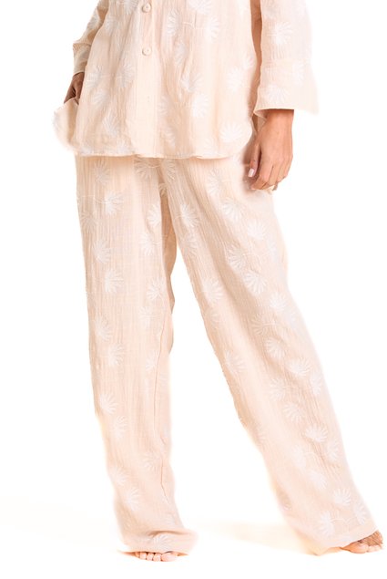 CALÇA PANTALONA BORDADA GAZE COM CÓS MARDU - PUNCAKE