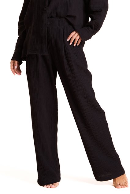 CALÇA RETA GAZE COM CÓS LARGO MARDU - PRETO